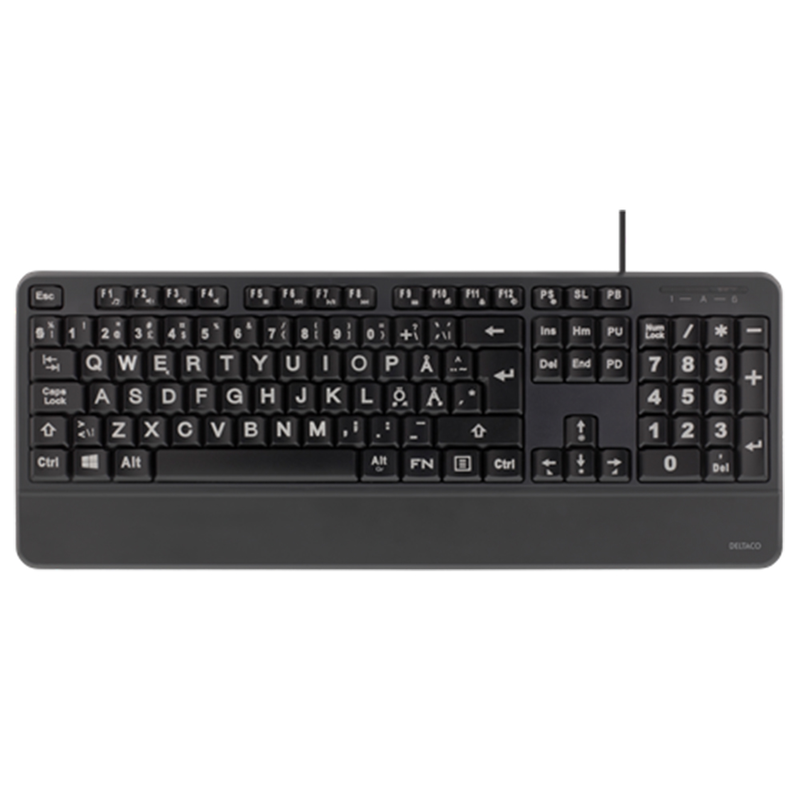 Deltaco tangentbord, extra stora tecken, LED, USB-kabel, 1.75 m
