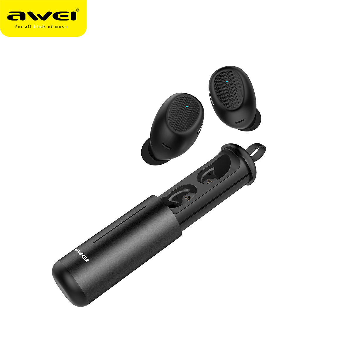 AWEI T55, trådlösa in-ear, bluetooth 5.0, laddningsbox, svart