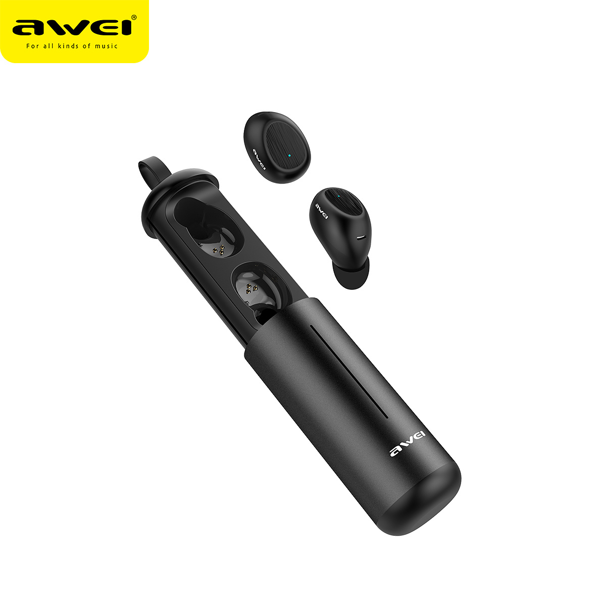 AWEI T55, trådlösa in-ear, bluetooth 5.0, laddningsbox, svart
