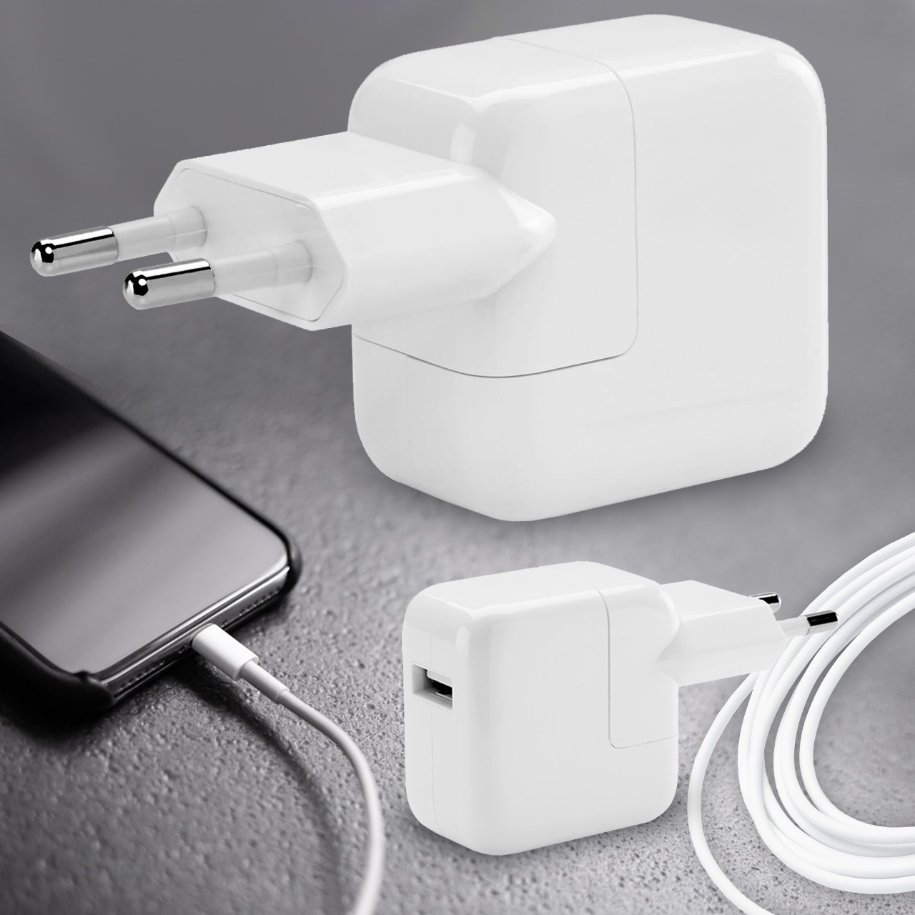 Laddare till iPad/iPhone, 2.1A, 12W, vit