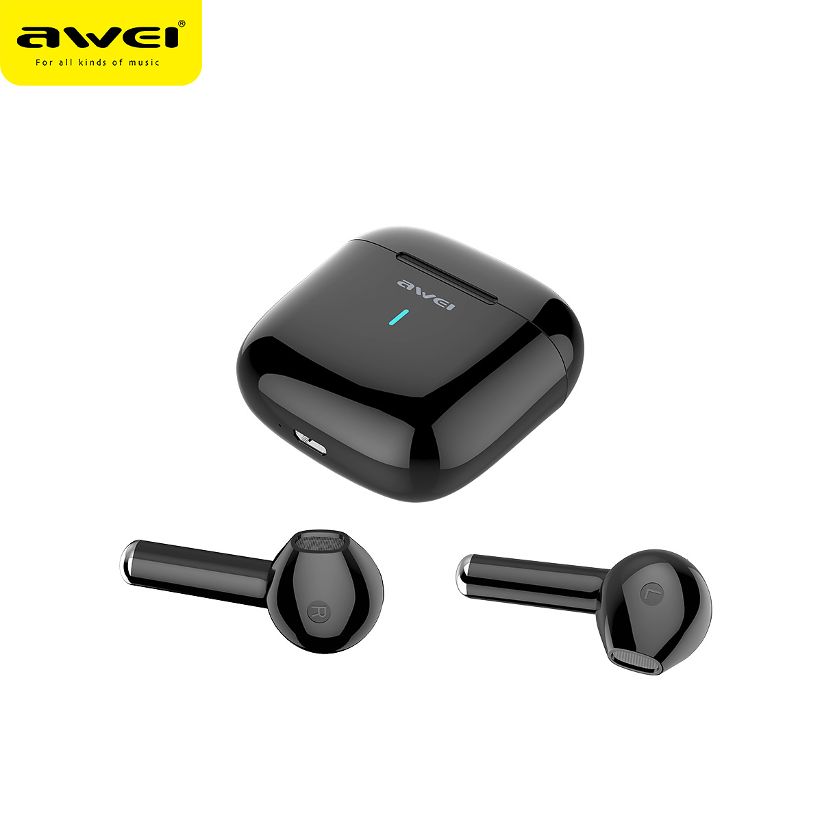 Awei T26 Trådlösa in-ear hörlurar, Bluetooth 5.0, svart