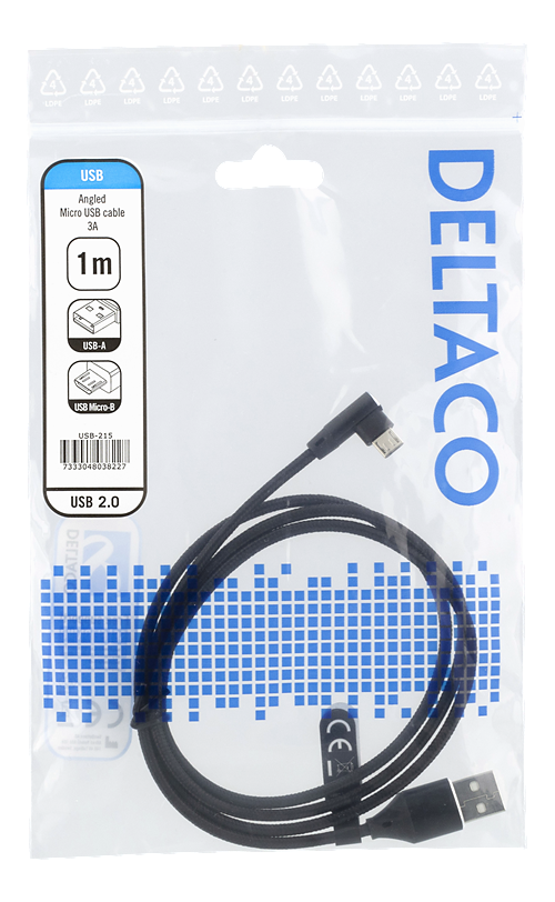 DELTACO USB-A till vinklad USB Micro-B, 1m