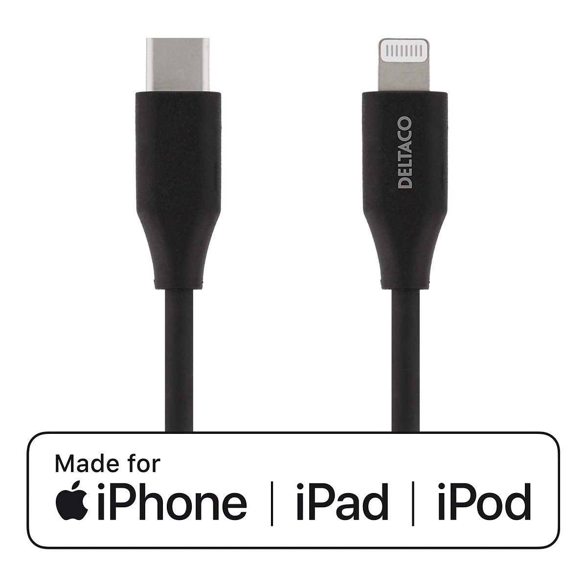 DELTACO Svart USB-C Lightning kabel, 1m, 9V/2A 5V/3A PD