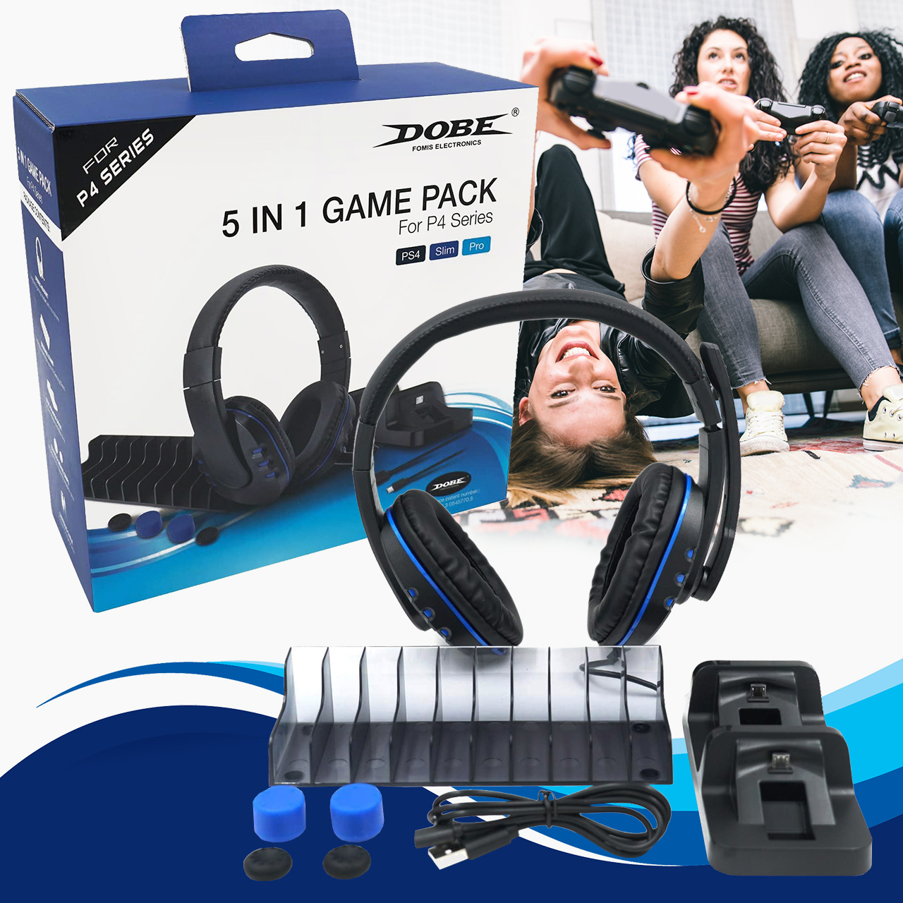 DOBE TP4-18101 5-i-1 spelkit till PS4 med headset