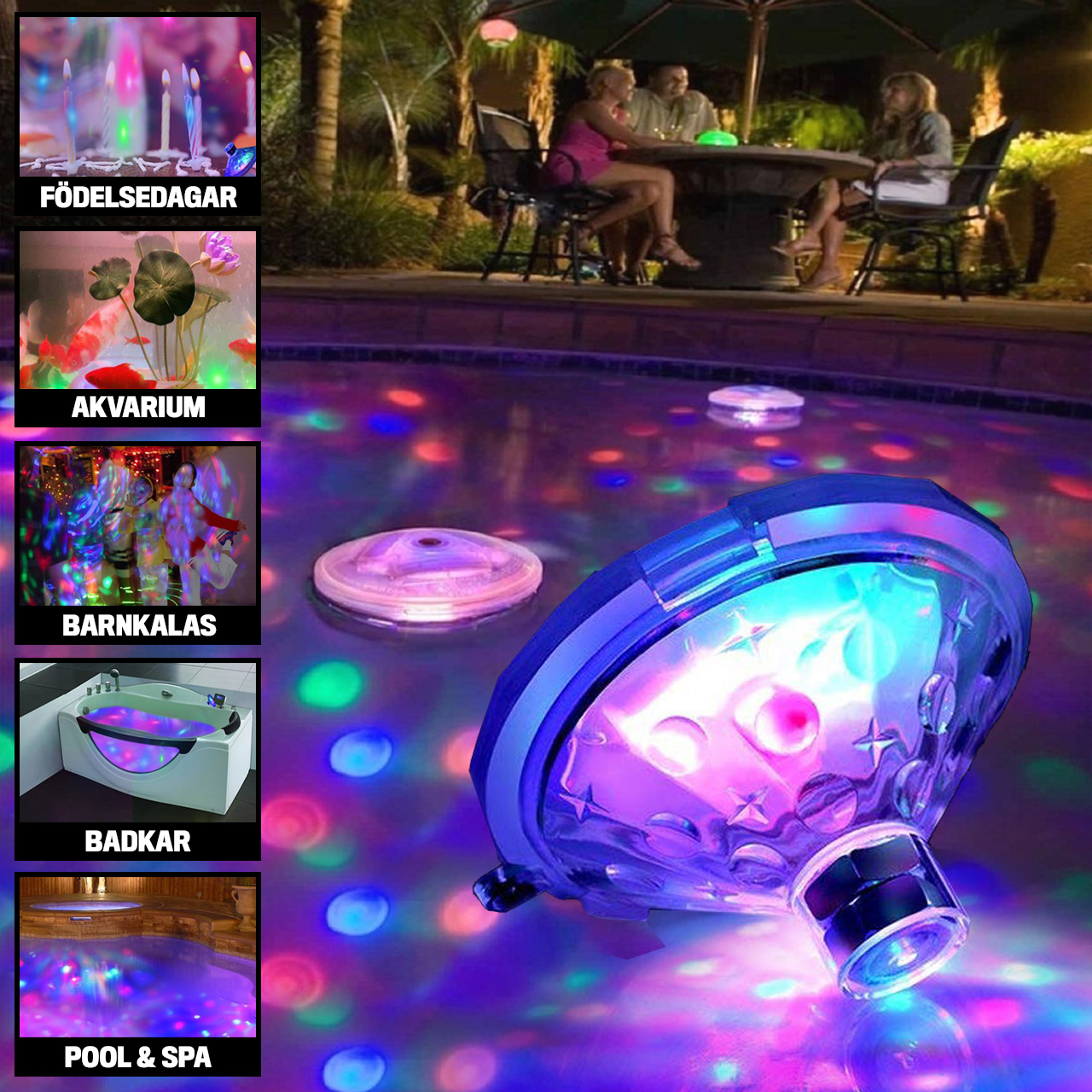 Flytande LED-belysning för utespa, pool, badkar