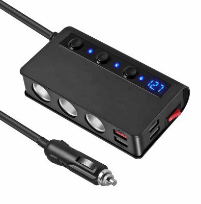4 USB Billaddare med cigarettuttag och snabbladdning, 180W